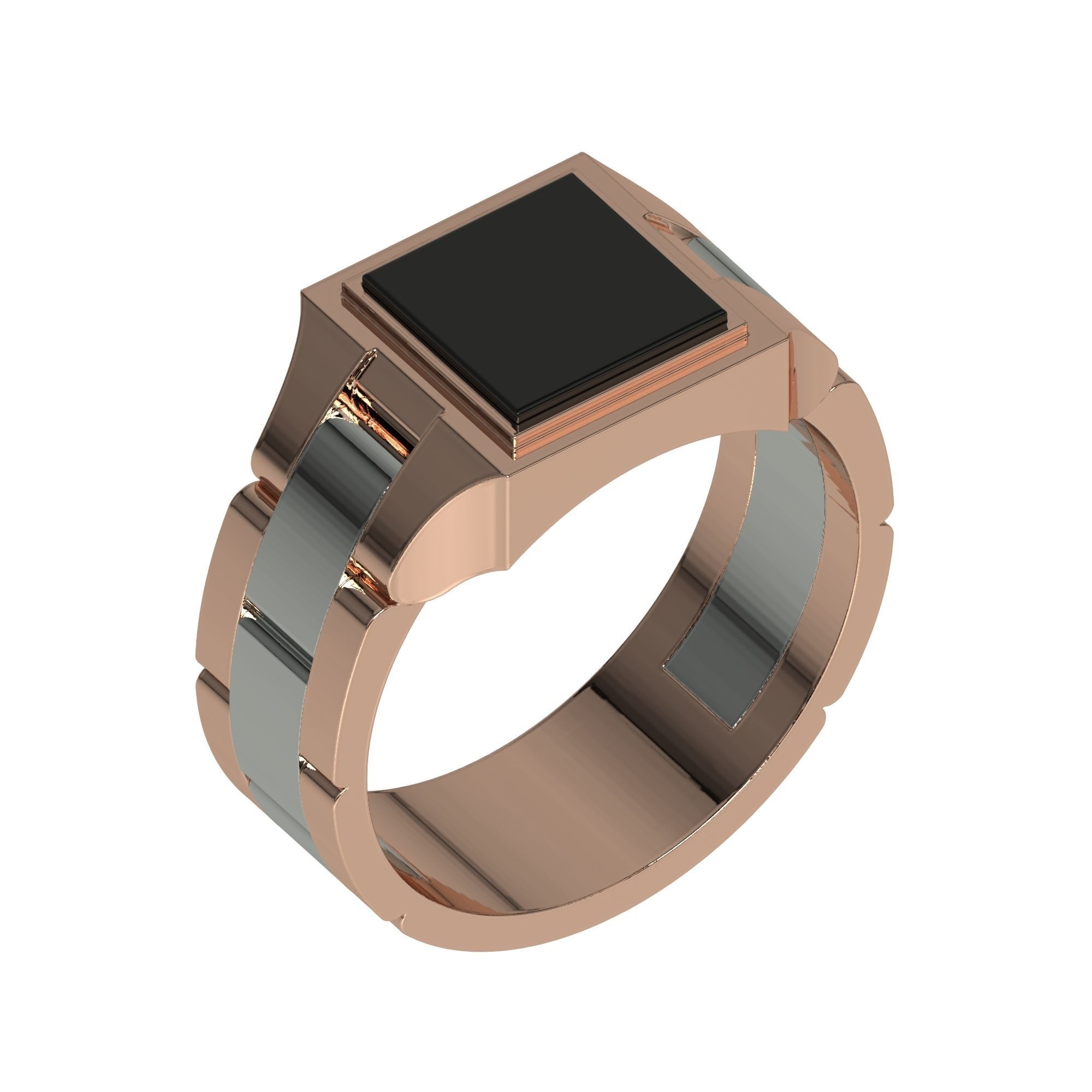 Men signet ring with gold overlays and gem onyx 3D print model 3D model ...