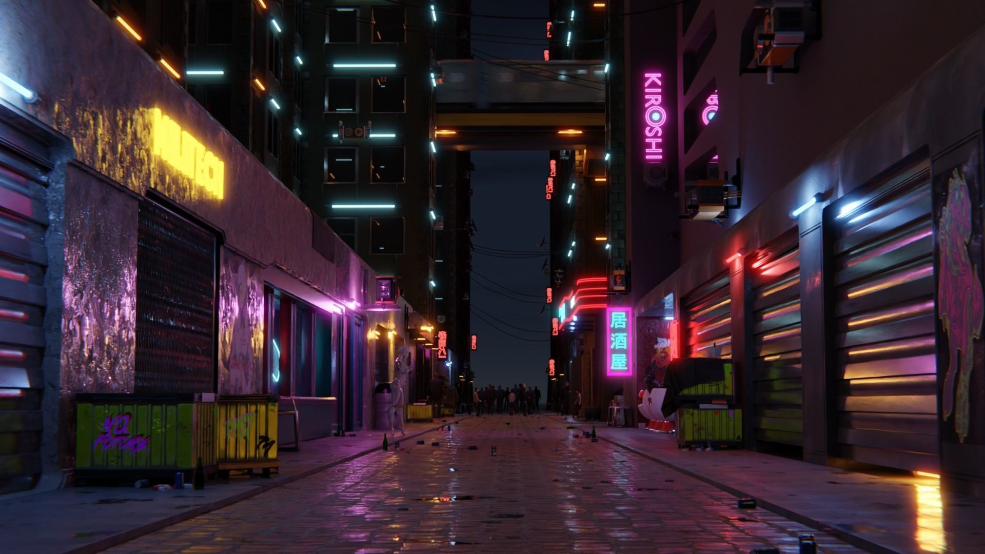 Street in cyberpunk style 3D model | CGTrader