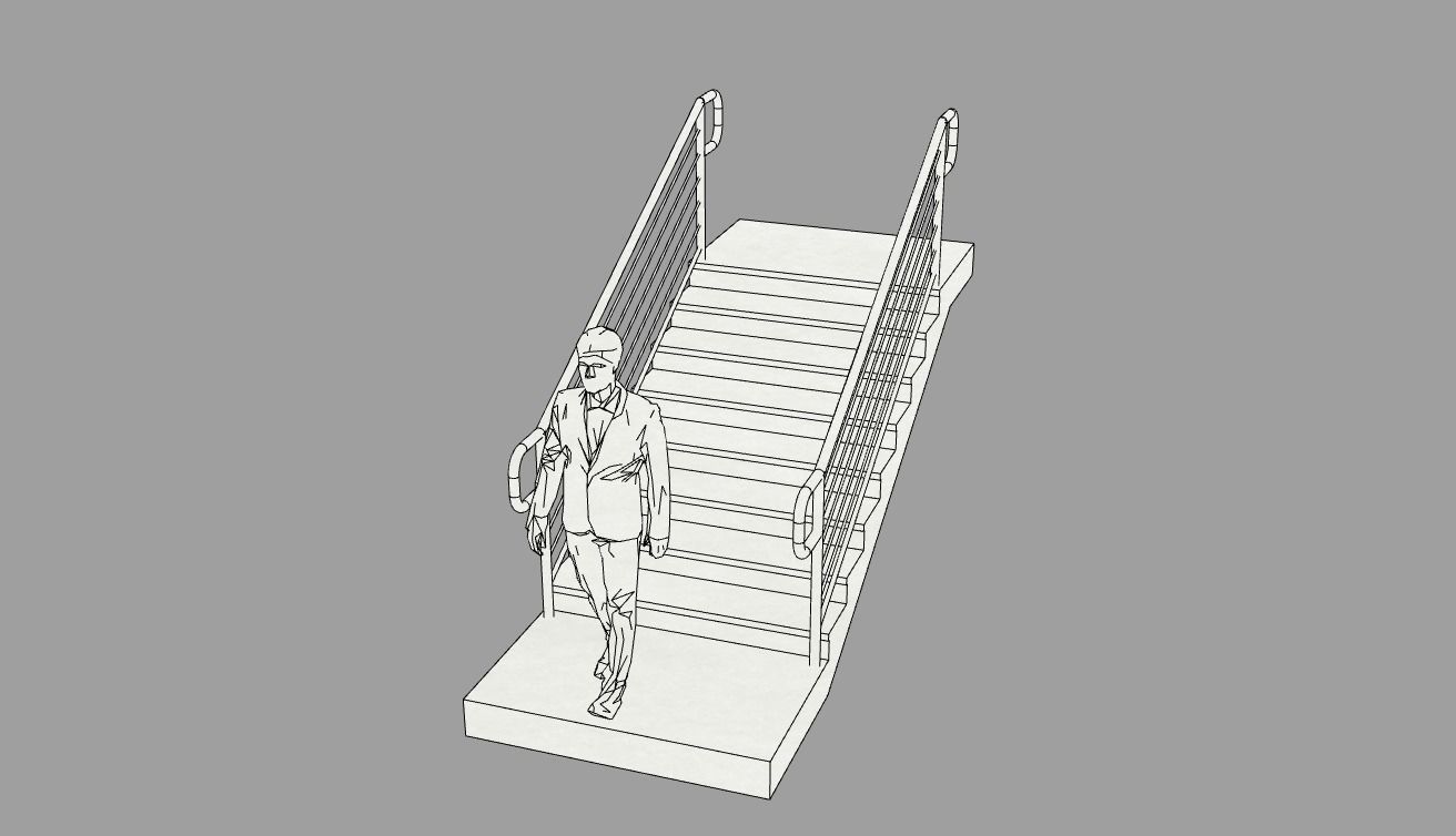 Stairs with Landing and Railings x9 for Architecture 3D model | CGTrader