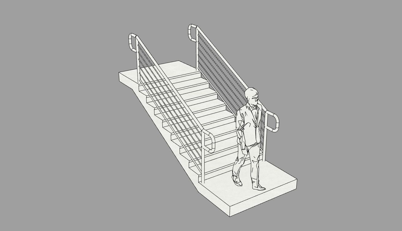 Stairs with Landing and Railings x9 for Architecture 3D model | CGTrader