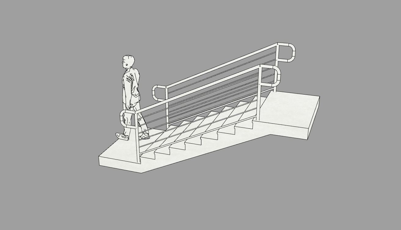 Stairs with Landing and Railings x9 for Architecture 3D model | CGTrader