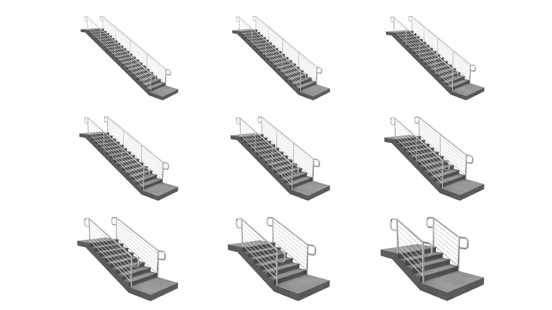 Stairs with Landing and Railings x9 for Architecture 3D model | CGTrader