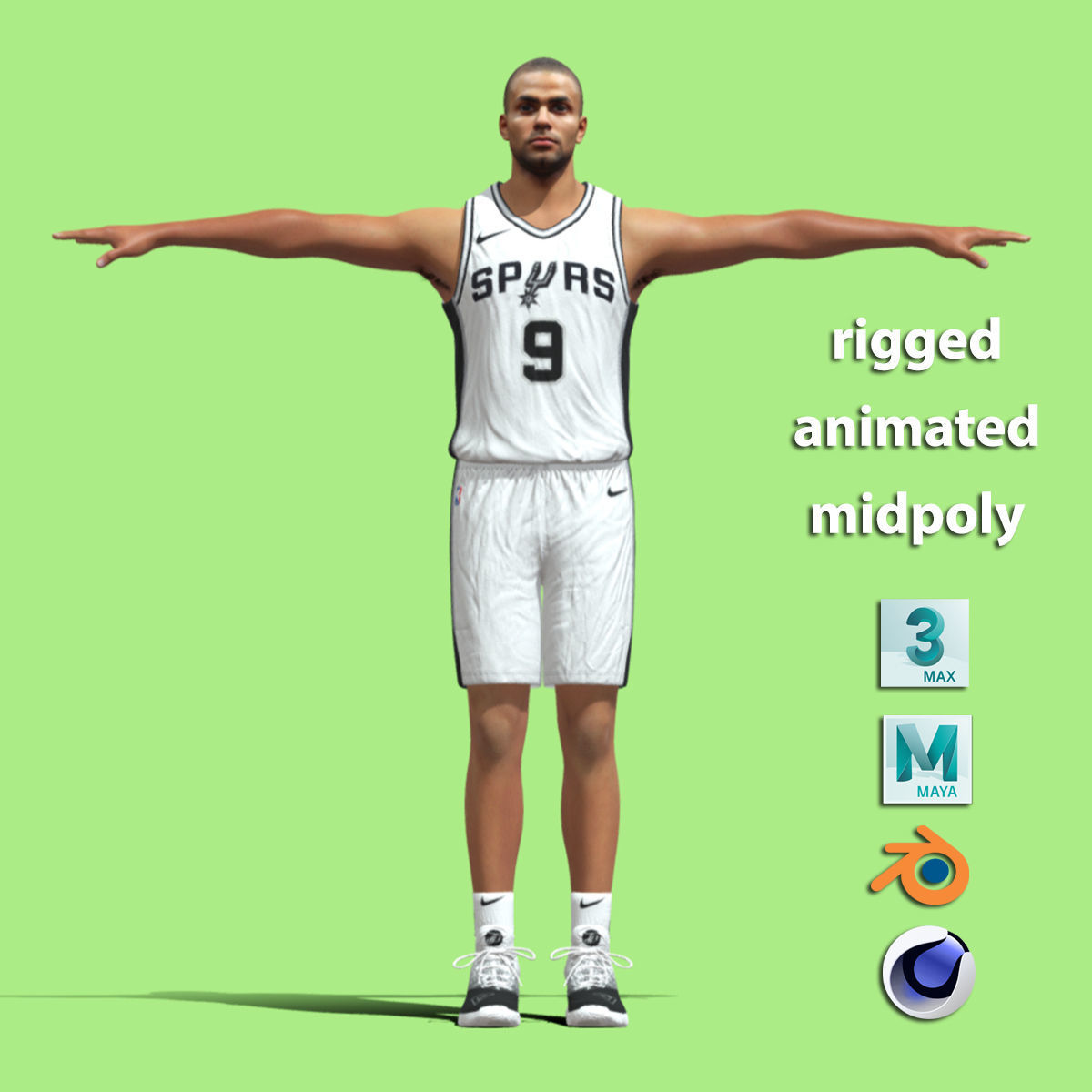 T-Pose Tony Parker San Antonio Spurs 3D model animated rigged | CGTrader