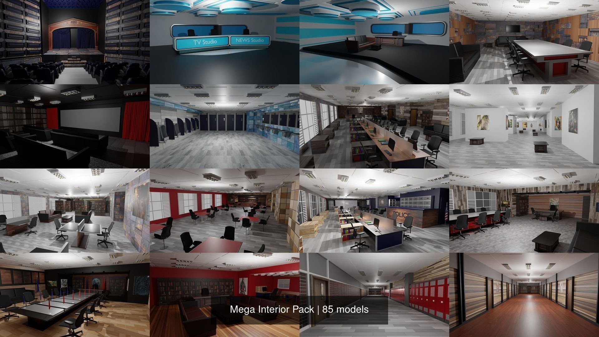3D Model Collection Mega Interior Pack VR / AR / low-poly | CGTrader
