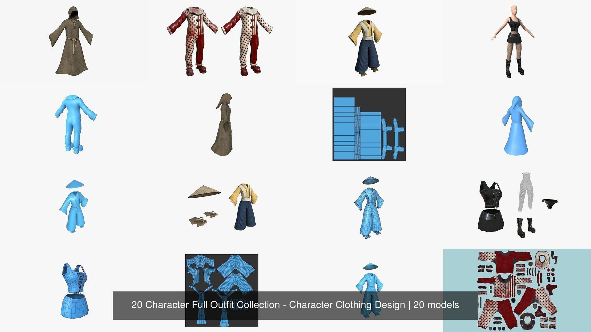 20 Character Full Outfit Collection - Character Clothing Design VR / AR ...