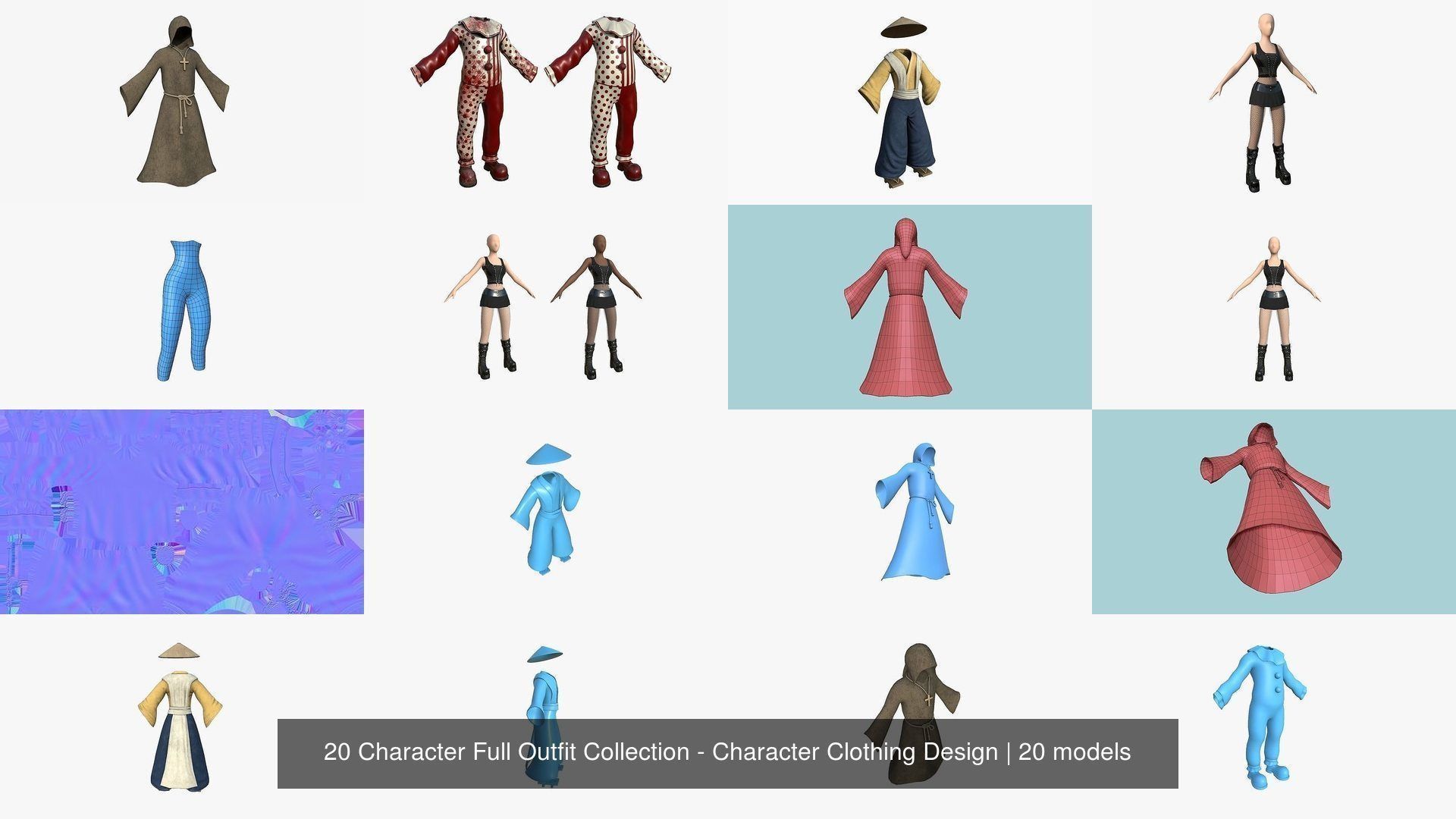 20 Character Full Outfit Collection - Character Clothing Design VR / AR ...