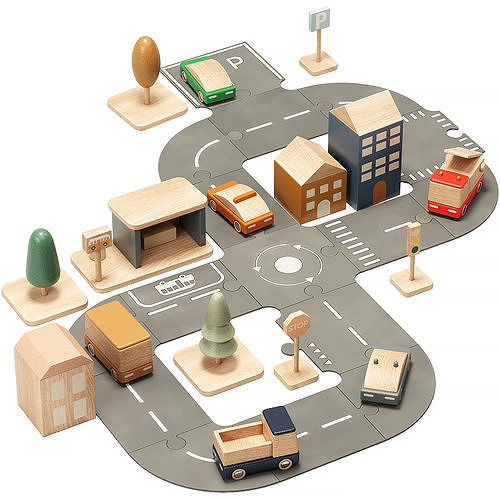 Liewood Village Roads Houses Cars Traffic Signs Toy 3D model | CGTrader