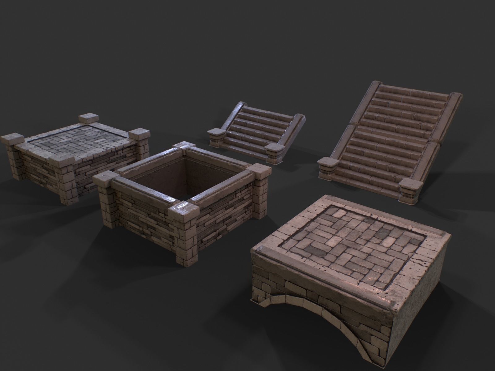 3D model Modular medieval stone platforms for dungeon pack VR / AR ...