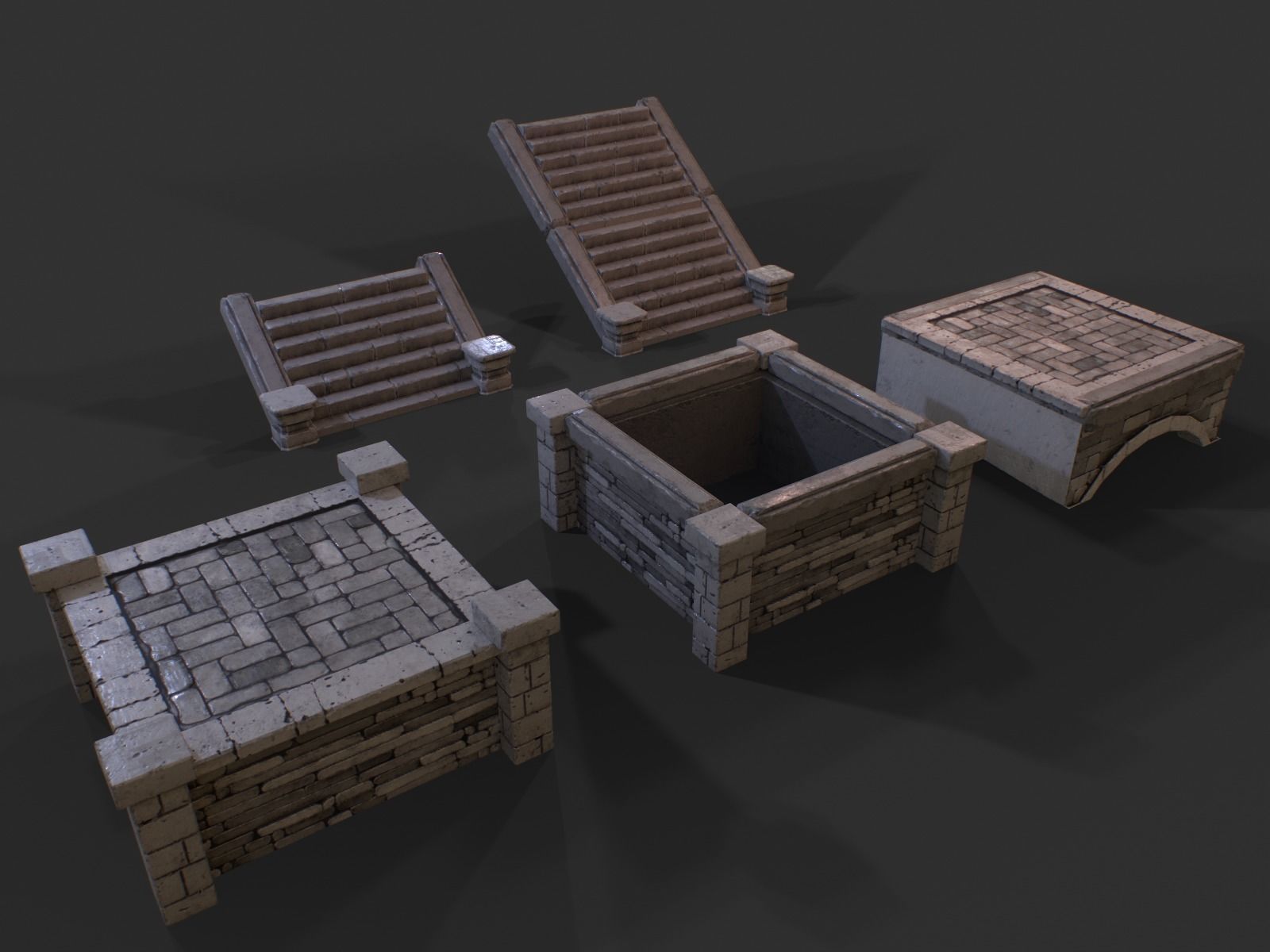 3D model Modular medieval stone platforms for dungeon pack VR / AR ...