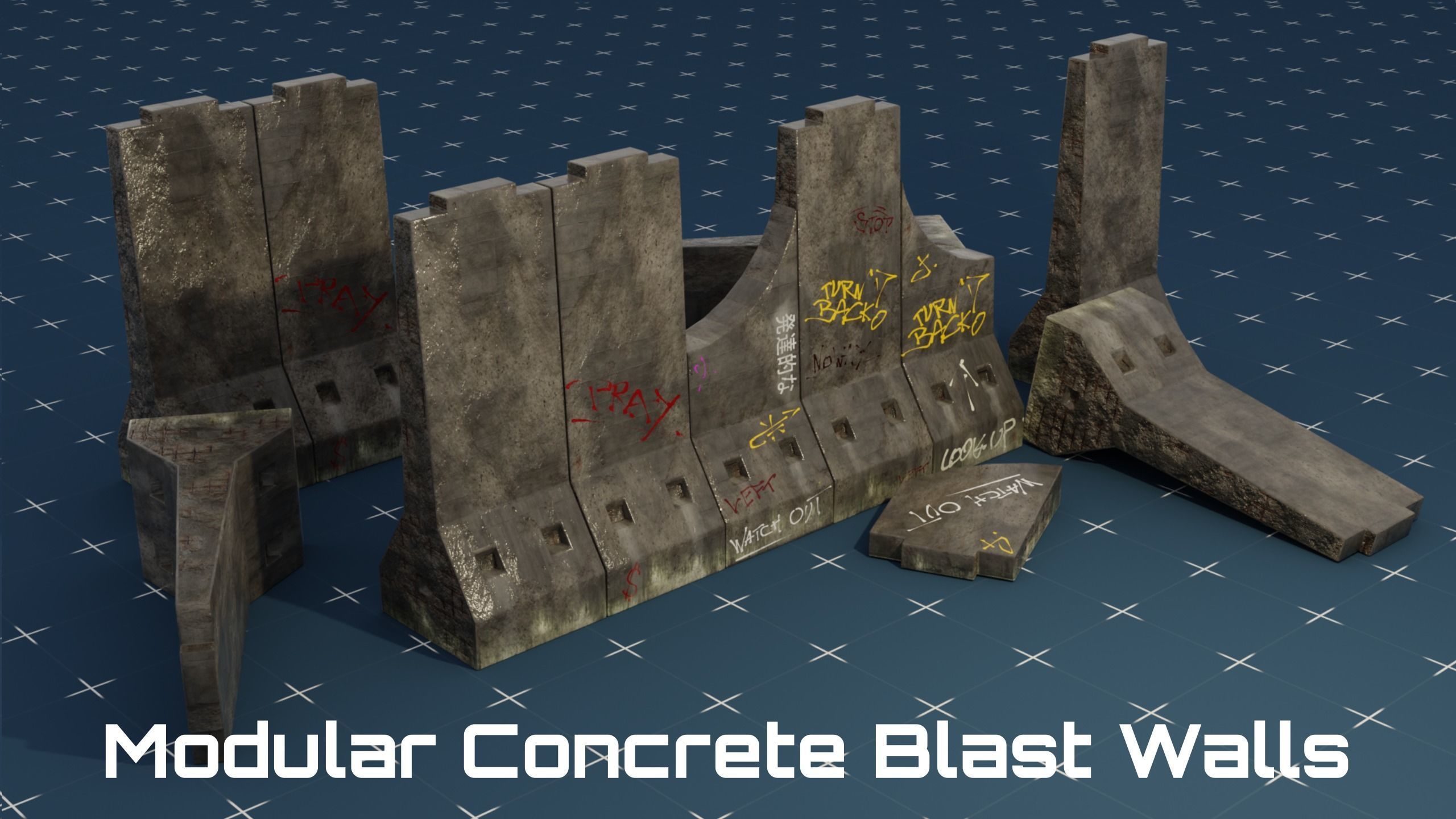 3D model Modular Concrete Blast Walls VR / AR / low-poly | CGTrader