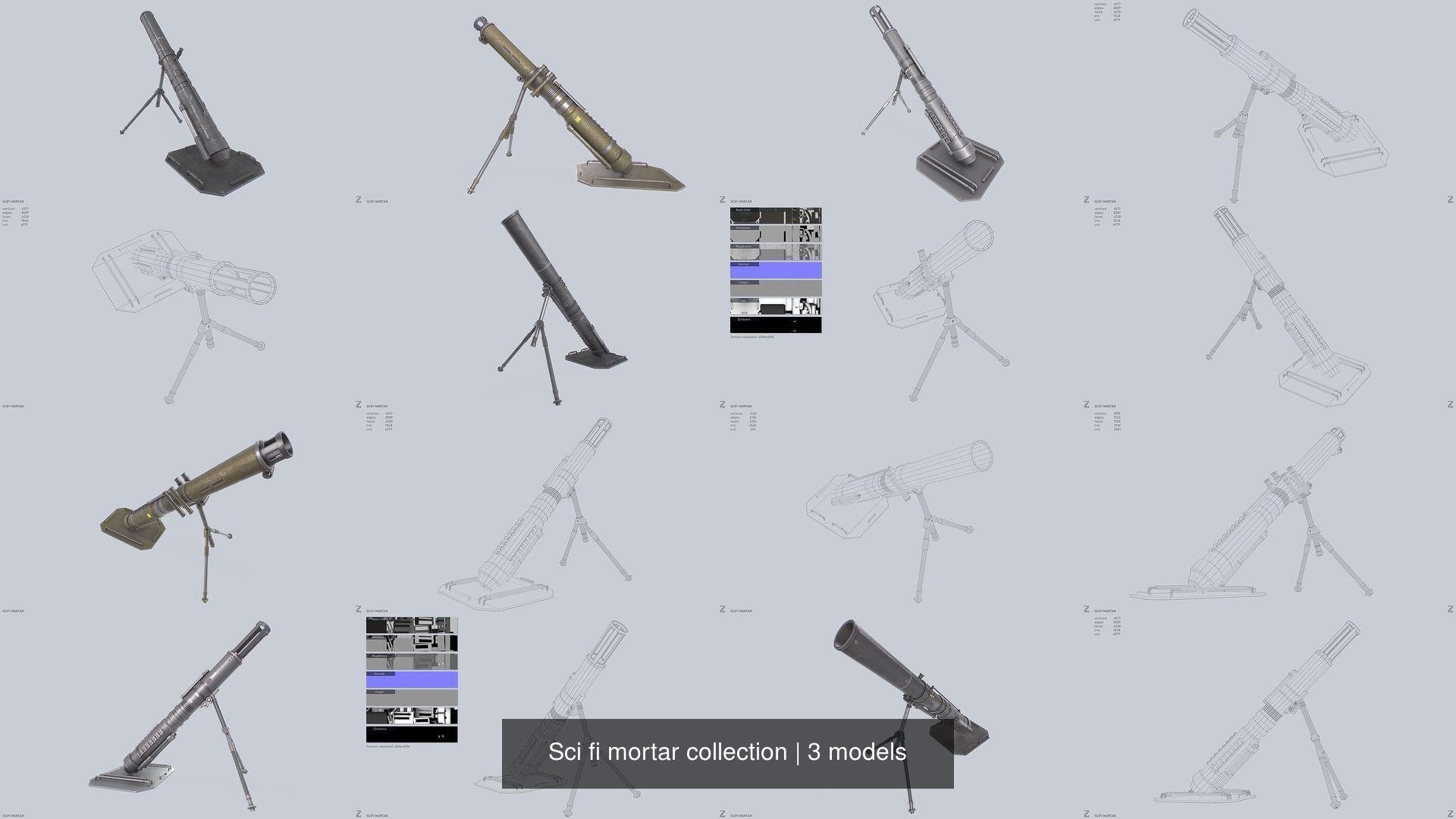 Sci fi mortar collection VR / AR / low-poly | CGTrader
