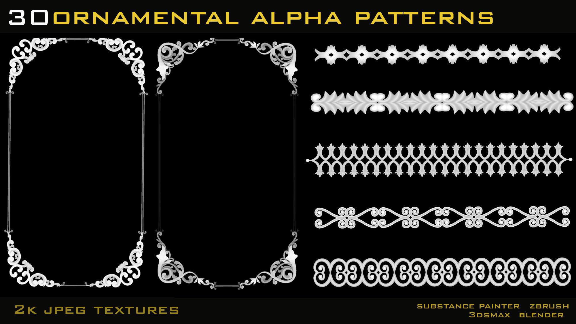 30 Ornamental Alpha Patterns 2k jpeg-psd files Texture | CGTrader