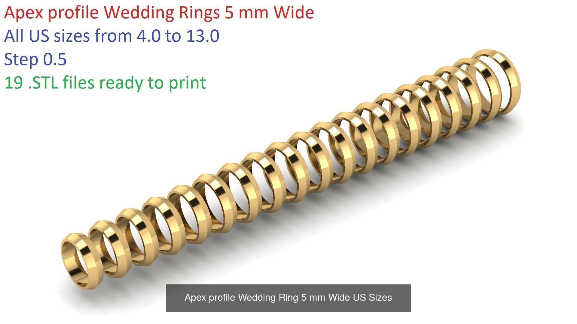 Apex profile Wedding Band Rings Collection US Sizes 3D printable | CGTrader