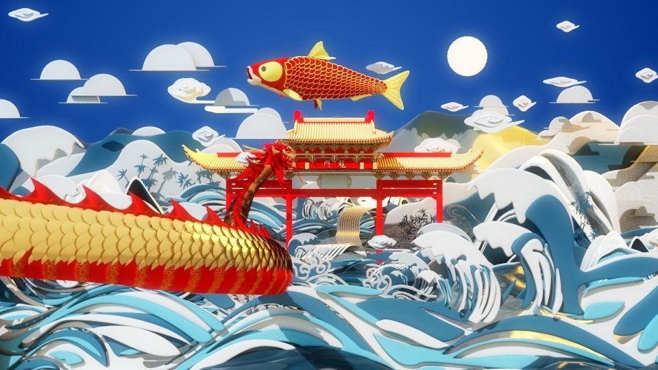 Dragon Carp Ocean 3D model animated rigged | CGTrader