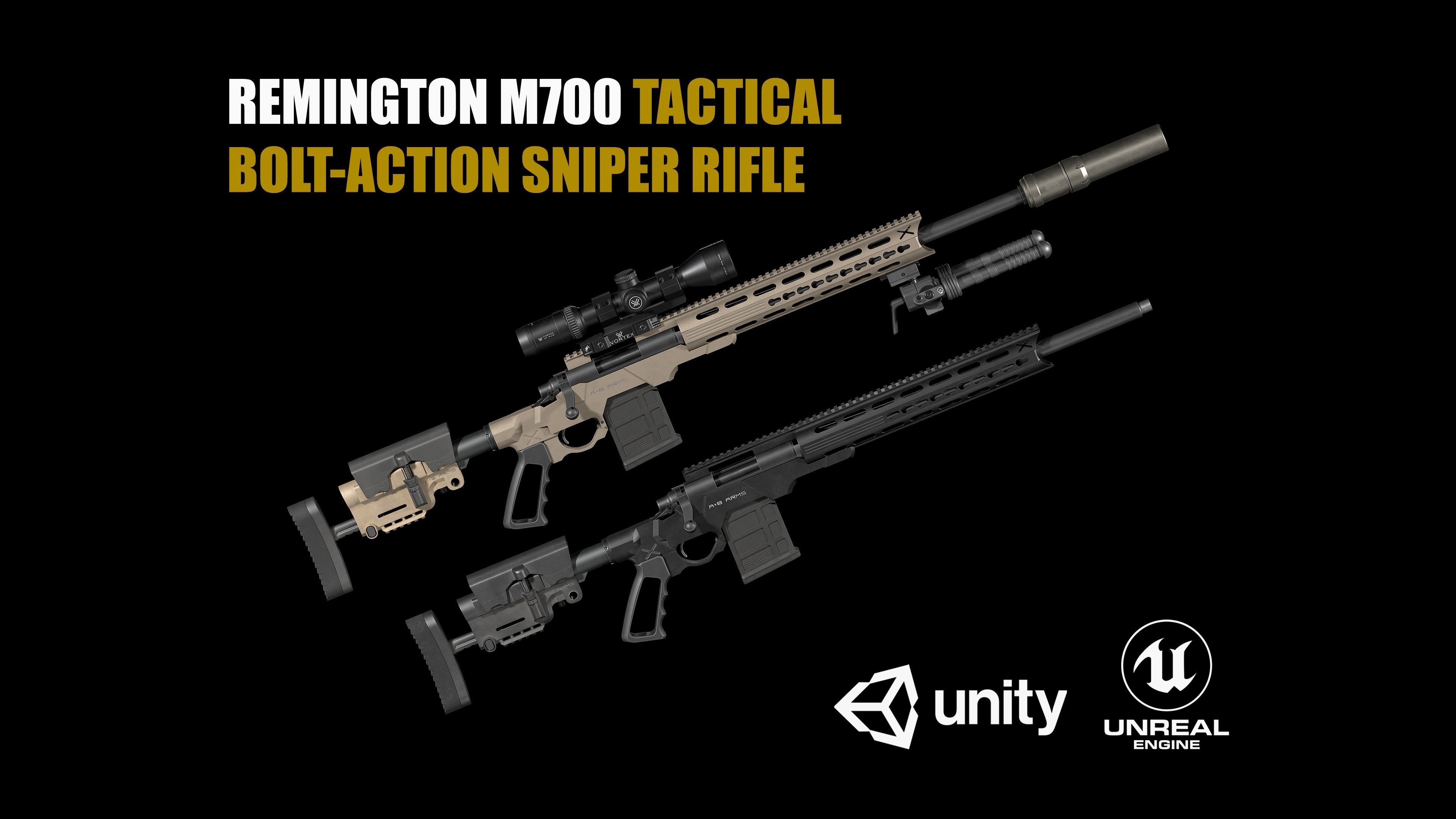 3D model Remington M700 Tactical Bolt-action Sniper Rifle VR / AR / low ...