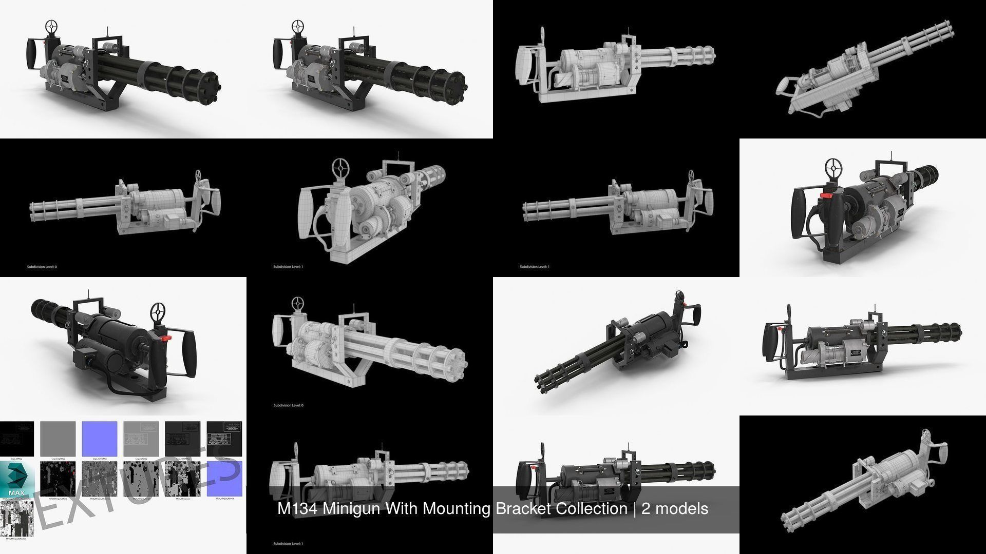 M134 Minigun With Mounting Bracket Collection VR / AR / low-poly | CGTrader