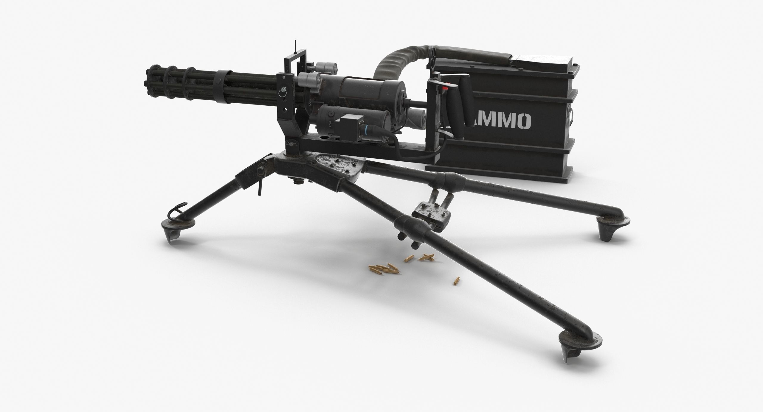 3D model M134 Minigun Tripod Mounted and Ammo Crate Dirt VR / AR / low ...