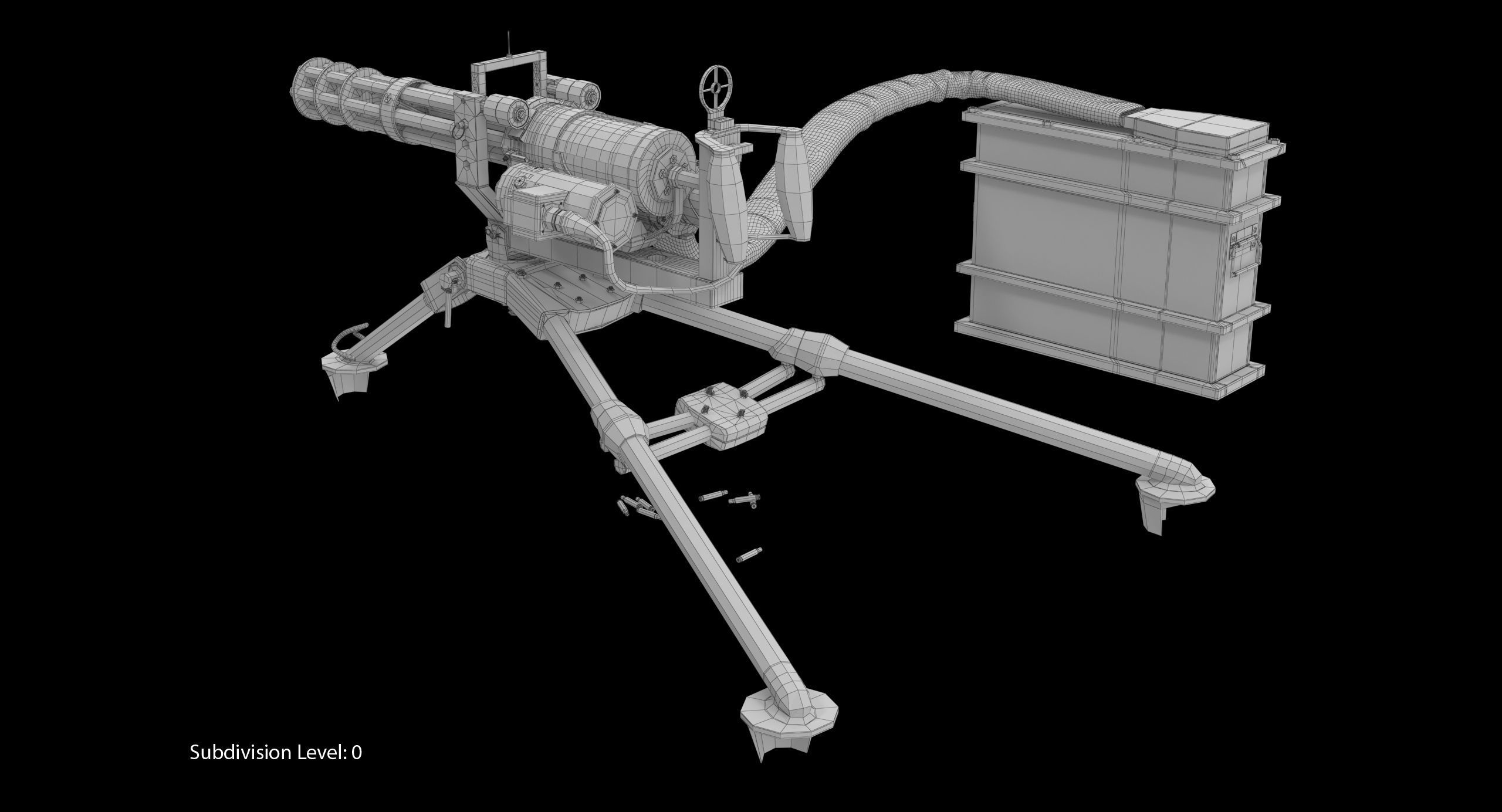 3D model M134 Minigun Tripod Mounted and Ammo Crate Dirt VR / AR / low ...