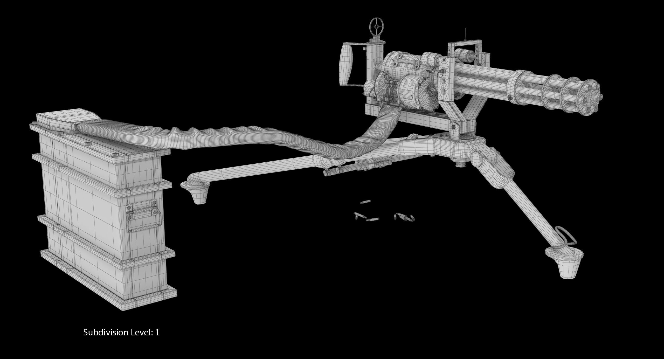 3D model M134 Minigun Tripod Mounted and Ammo Crate Dirt VR / AR / low ...