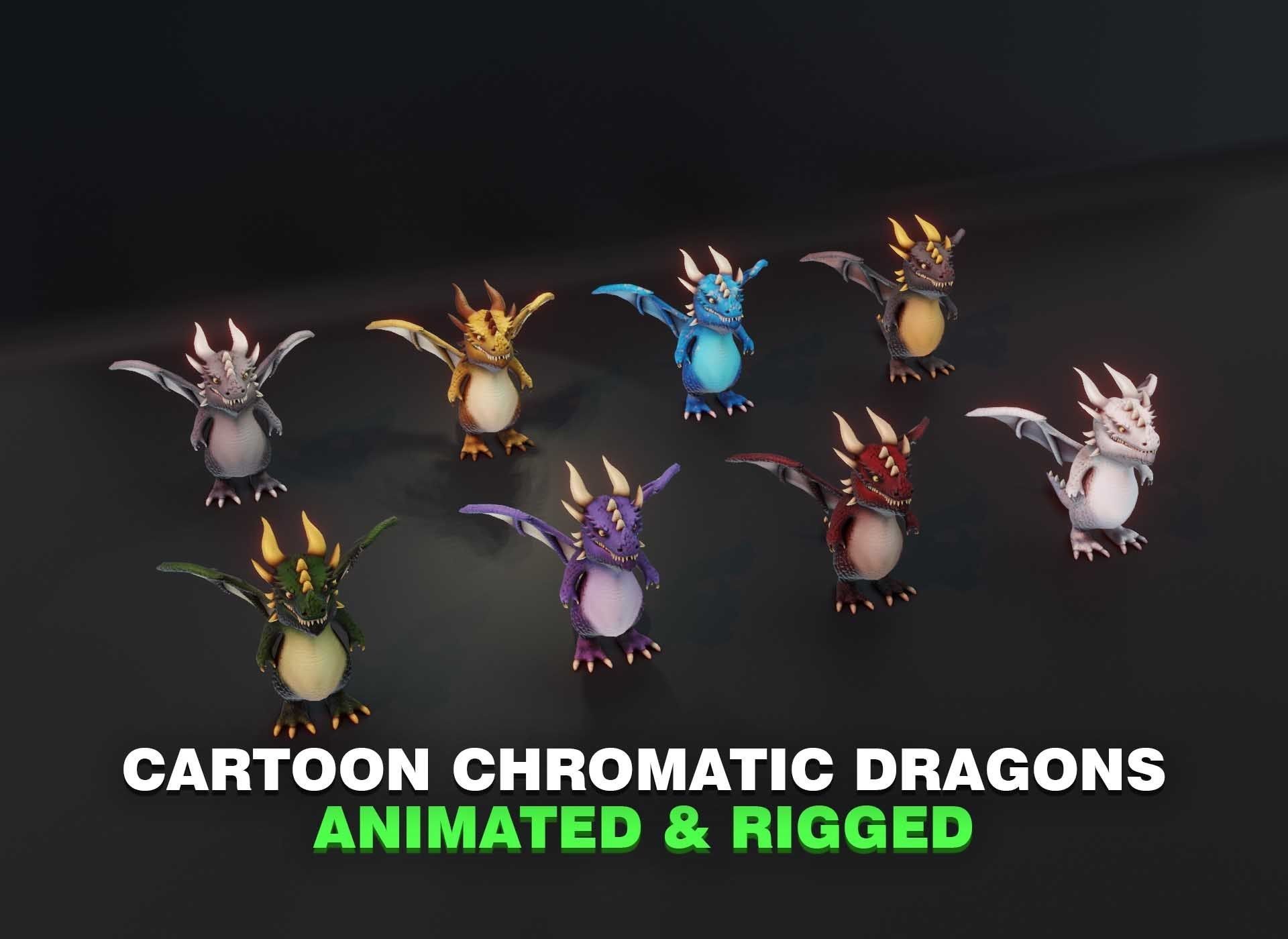 3D model Cartoon Chromatic Dragons Animated 3D Model VR / AR / low-poly ...