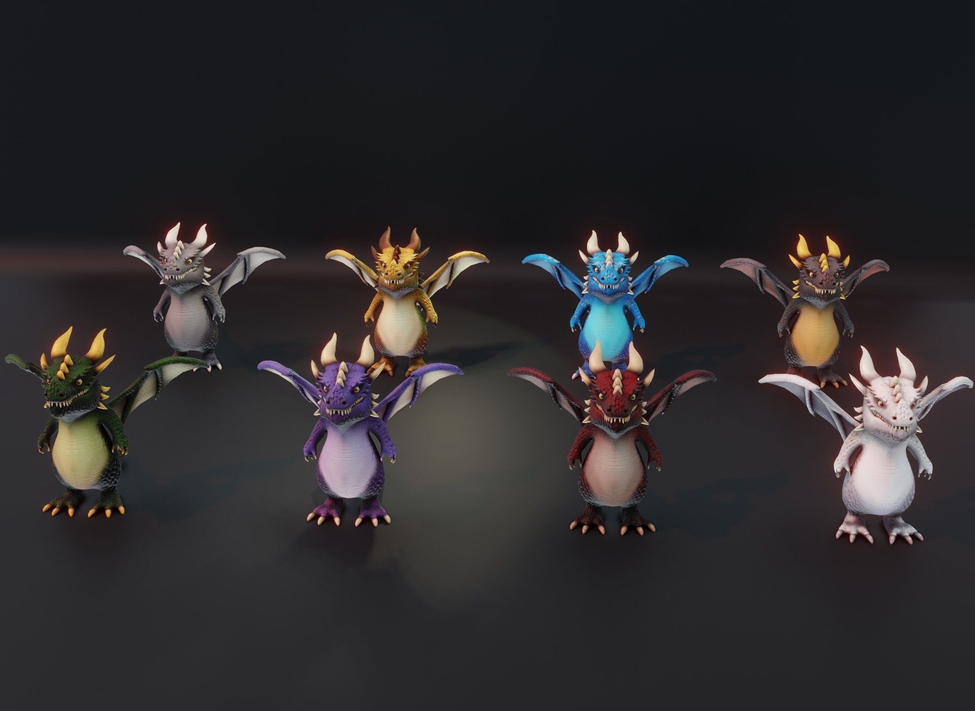 Stylized Animated Chromatic Dragons Collection VR / AR / low-poly ...