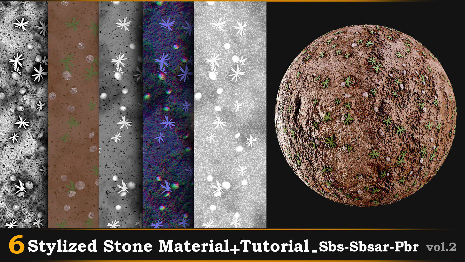 6 Stylized Stone Material 2 Tutorial Sbs Sbsar Pbr Vol 2 Texture | CGTrader