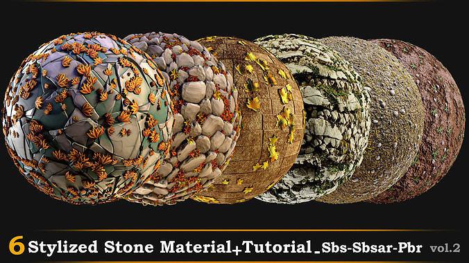 6 Stylized Stone Material 2 Tutorial Sbs Sbsar Pbr Vol 2 Texture | CGTrader