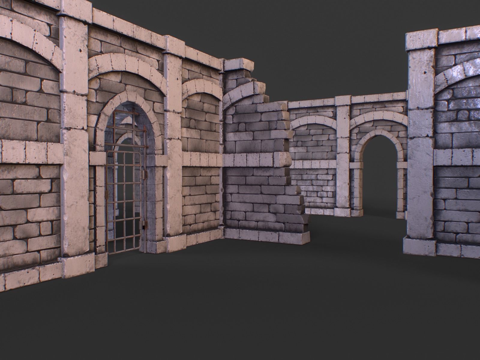 3D model Modular medieval stone walls for dungeon pack VR / AR / low ...
