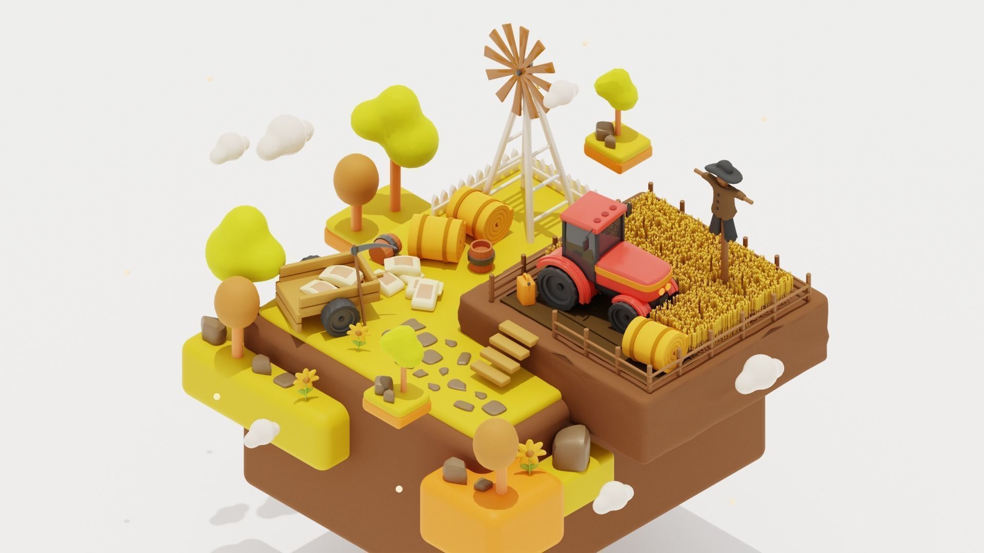 3D model Stylized Wheat Field Environment pack Low-poly 3D model VR ...