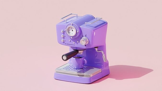 3D model Isometric Stylized Cartoon Vintage Coffee Machine with a cup ...