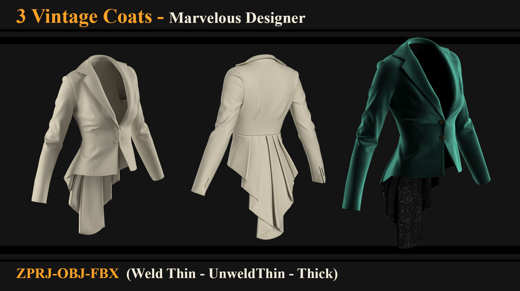 3 Vintage Women Coats 3D model | CGTrader