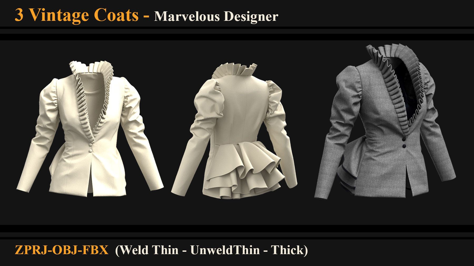 3 Vintage Women Coats 3D model | CGTrader