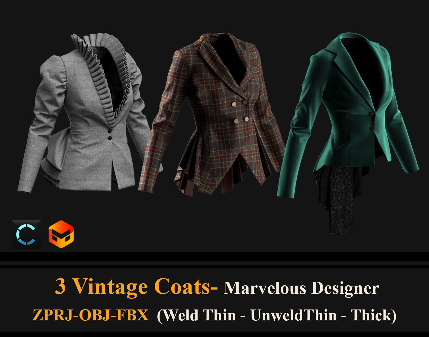 3 Vintage Women Coats 3D model | CGTrader