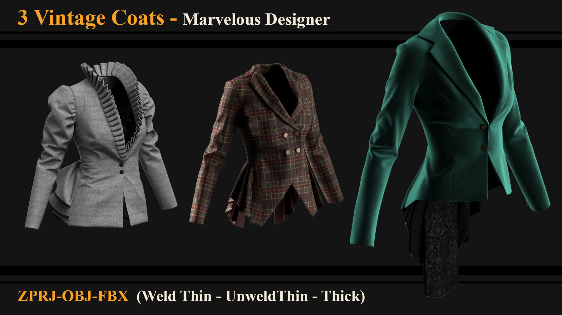 3 Vintage Women Coats 3D model | CGTrader