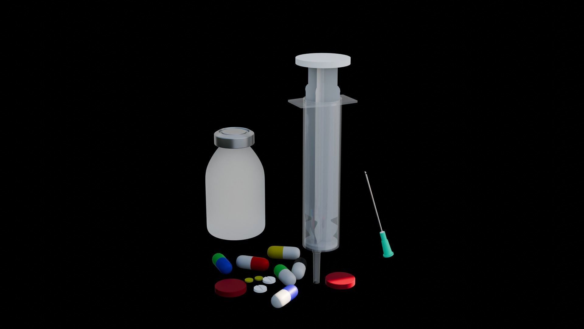 3D model syringe or injection with medical tablets or pills VR / AR ...