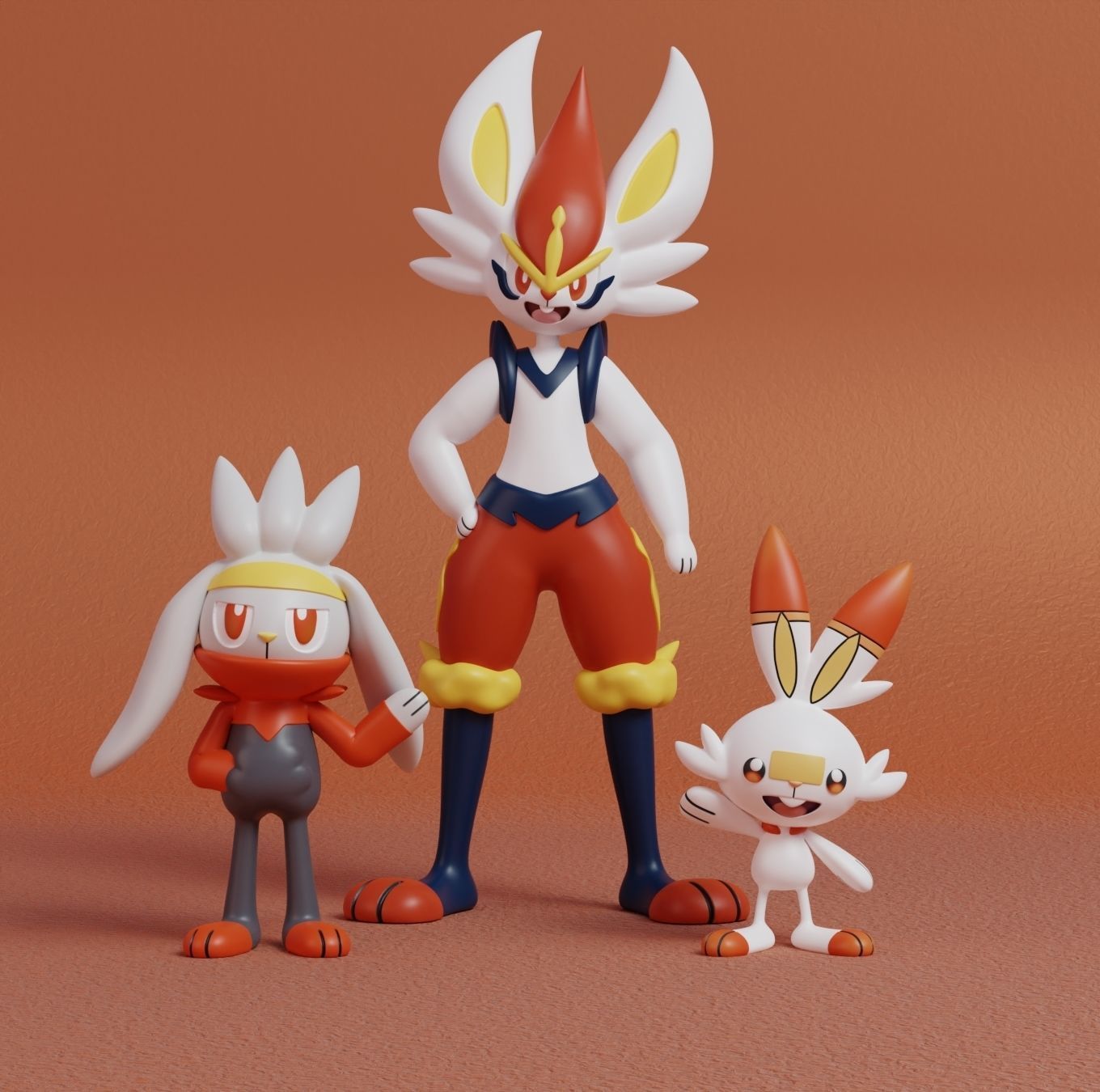 Pokemon - Scorbunny Raboot and Cinderace 3D model 3D printable | CGTrader