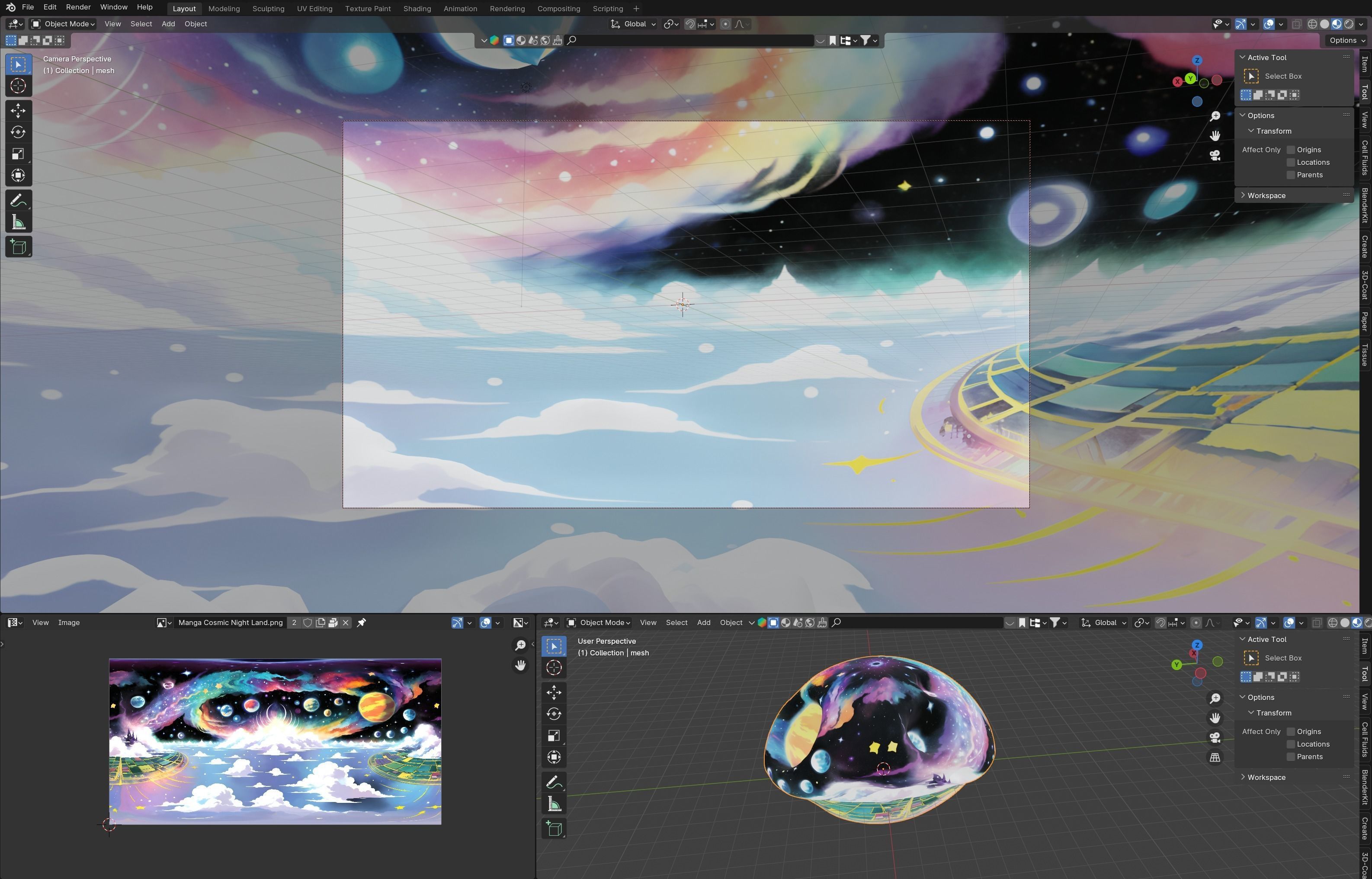 3D model Panoramic Sky SET - Manga Cosmic Night Land - 3D mesh and ...