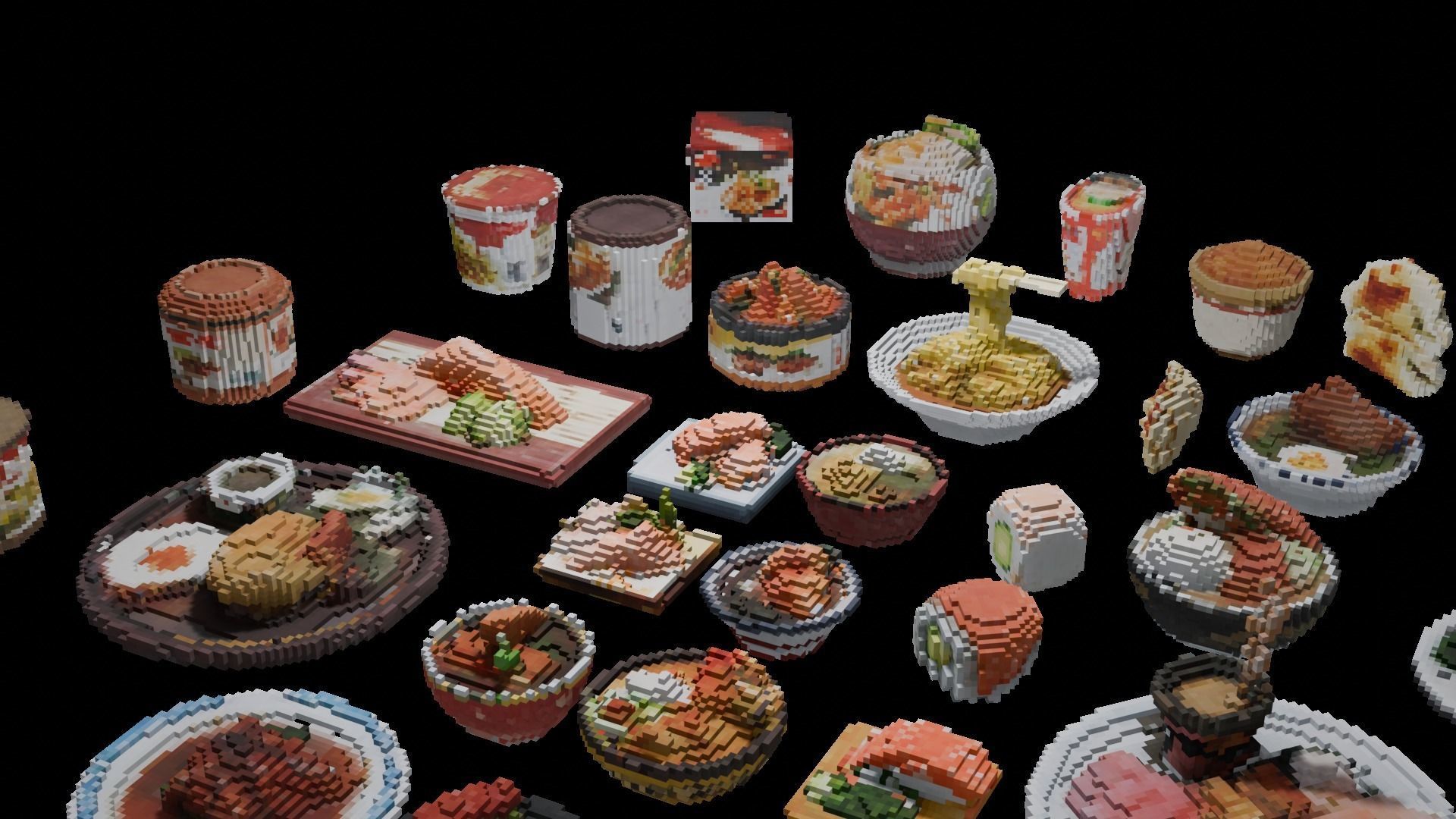 3D model Tiny Asian Food 3D Model Collection Retro Pixel Style VR / AR ...