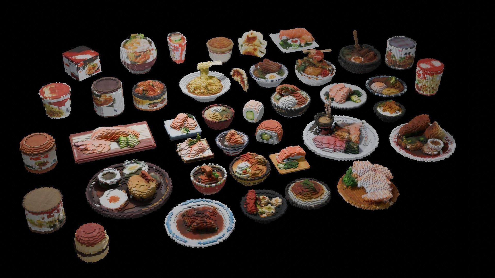 3D model Tiny Asian Food 3D Model Collection Retro Pixel Style VR / AR ...