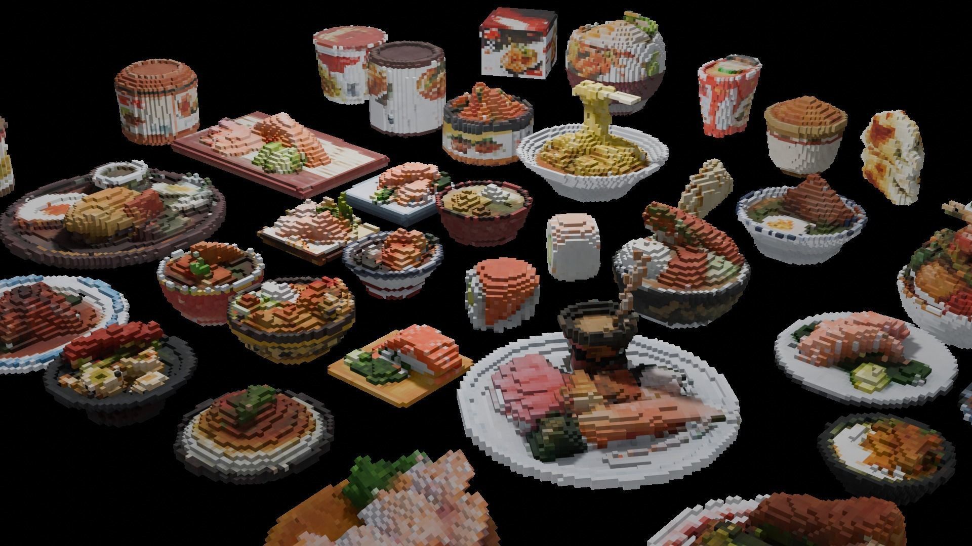3D model Tiny Asian Food 3D Model Collection Retro Pixel Style VR / AR ...