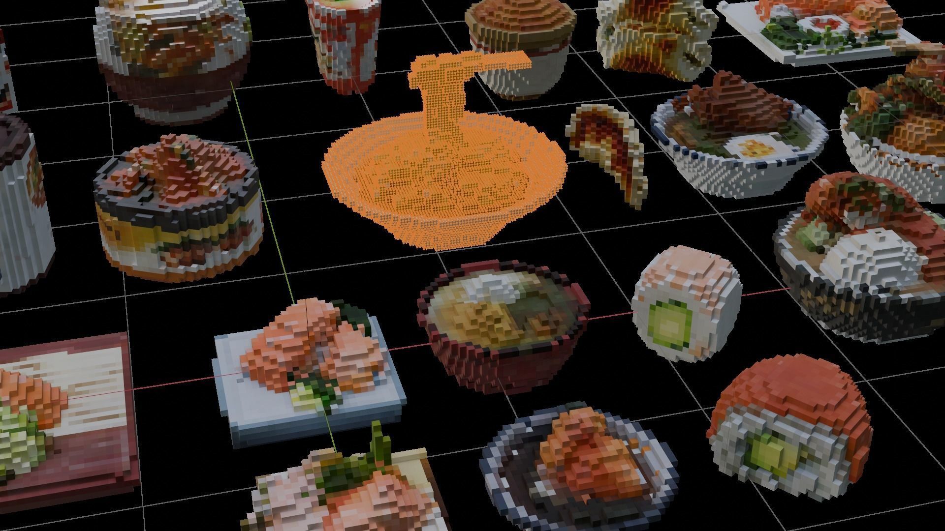 3D model Tiny Asian Food 3D Model Collection Retro Pixel Style VR / AR ...