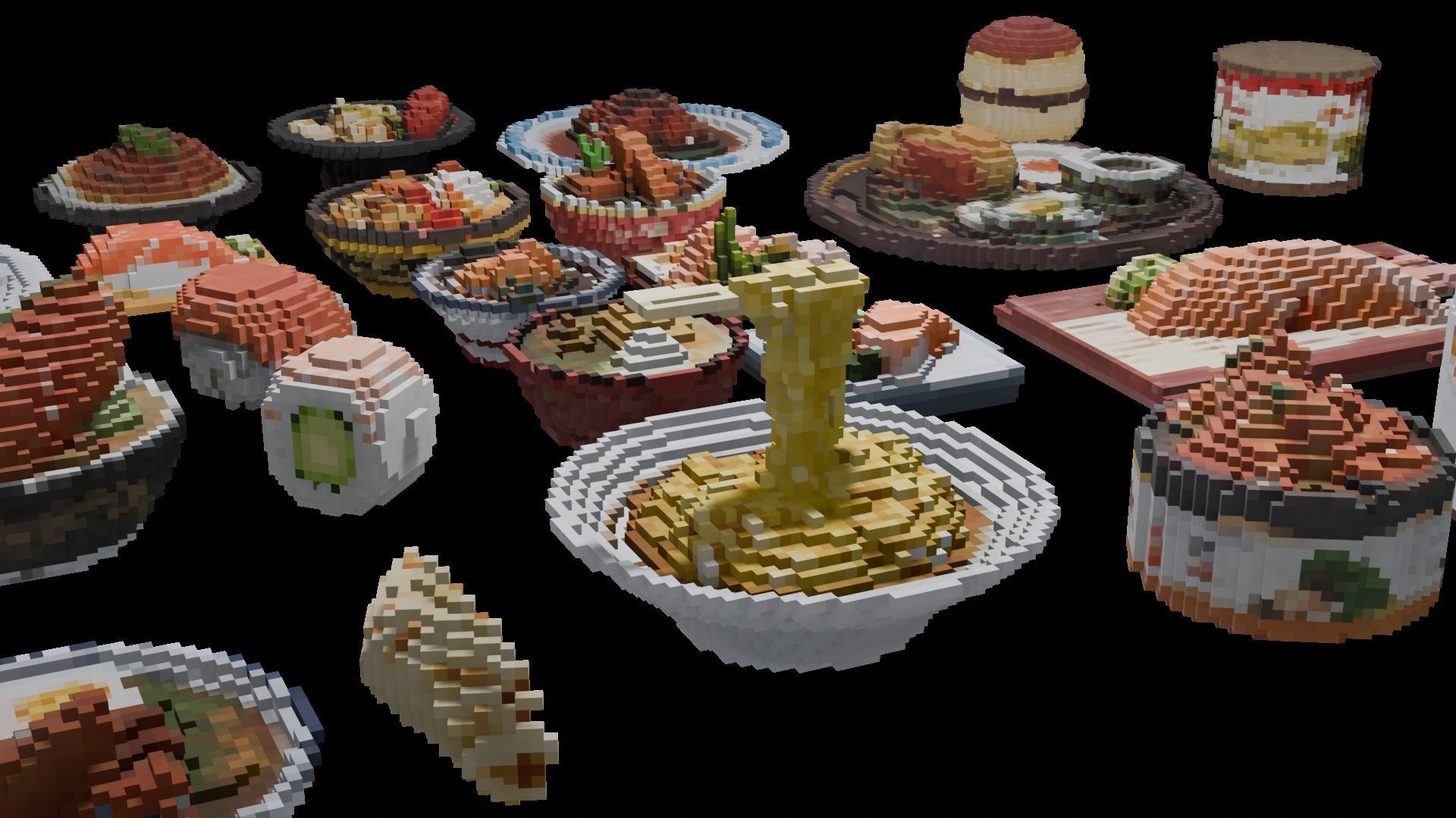 3D model Tiny Asian Food 3D Model Collection Retro Pixel Style VR / AR ...