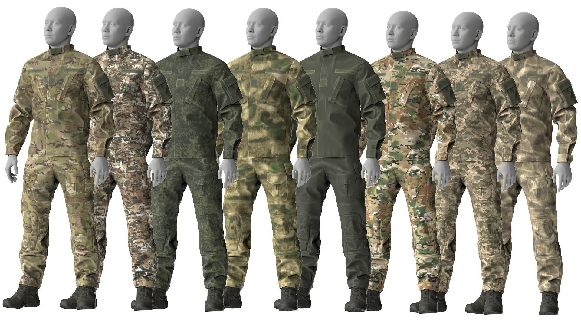 3D model Tactical Combat Uniform in 8 Camo VR / AR / low-poly | CGTrader