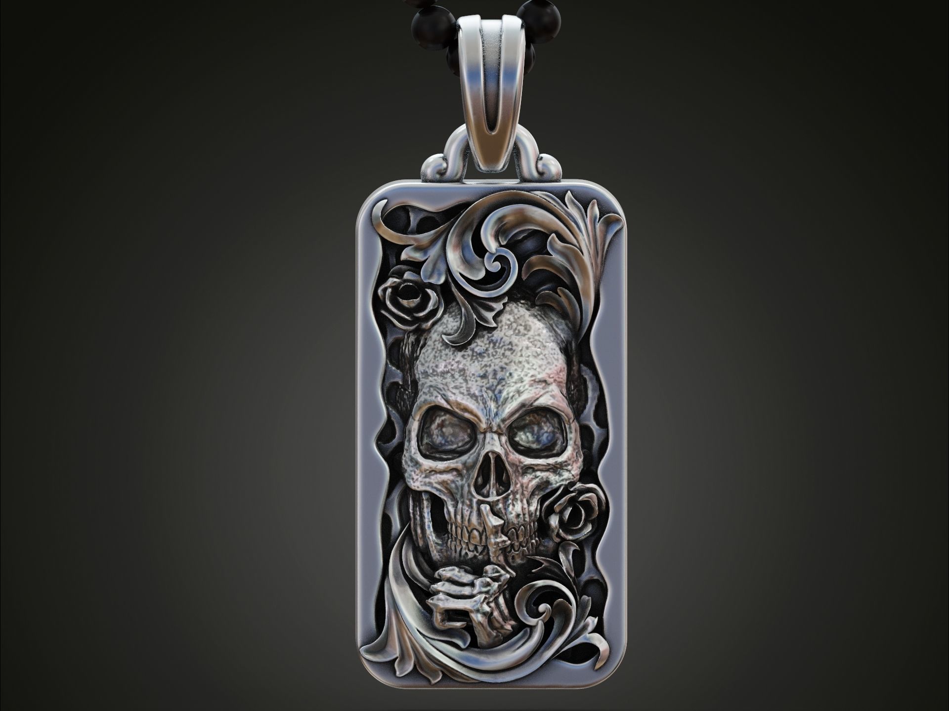 Skull skeleton floral scrolls roses pendant 3D model 3D printable ...