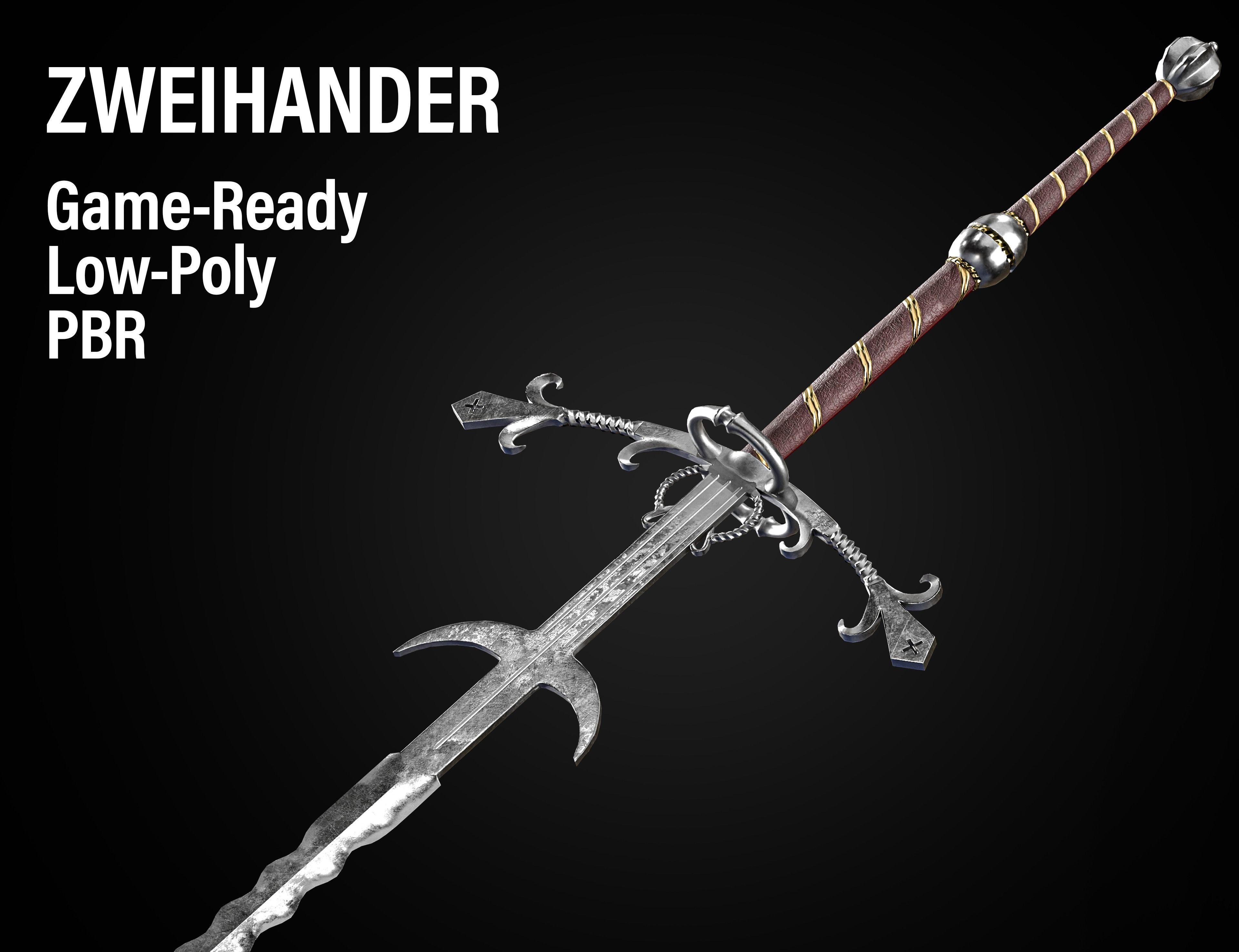 3D model Zweihander Weapon Melee Sword Low-Poly Game-Ready PBR VR / AR ...