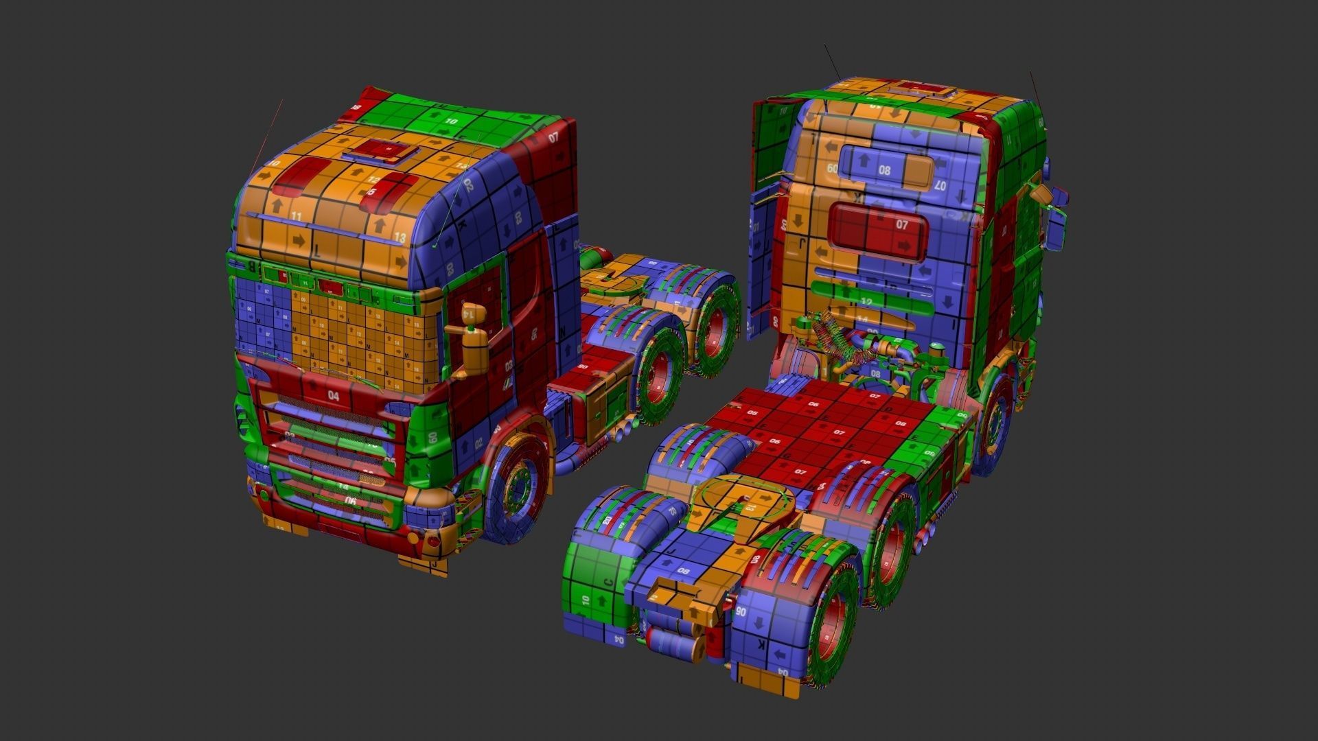 Truck rig with dry freight box trailer for Cinema 4D 3D model rigged ...
