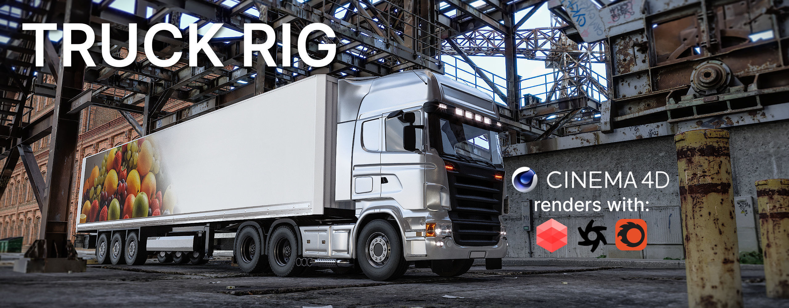 Truck rig with dry freight box trailer for Cinema 4D 3D model rigged ...