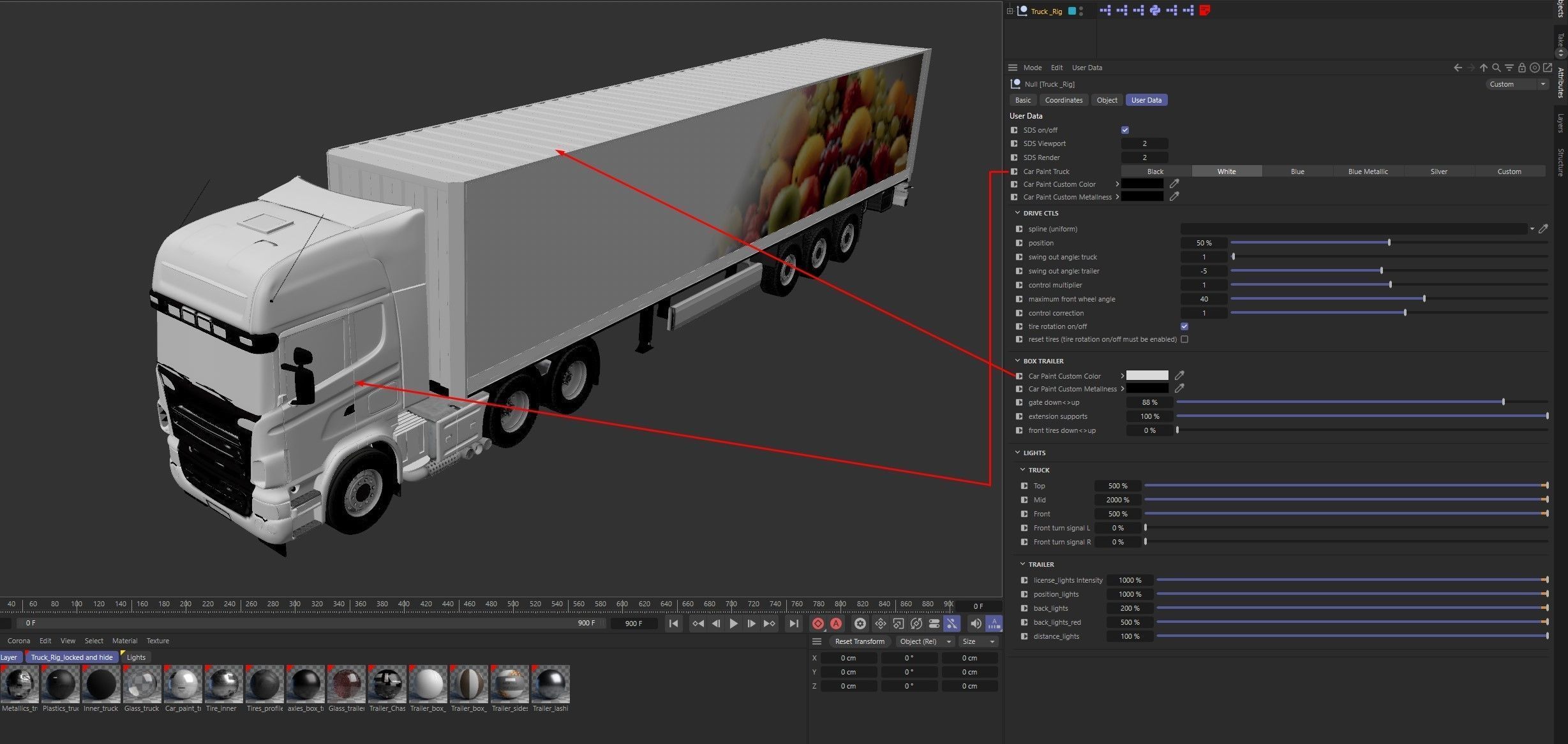 Truck rig with dry freight box trailer for Cinema 4D 3D model rigged ...