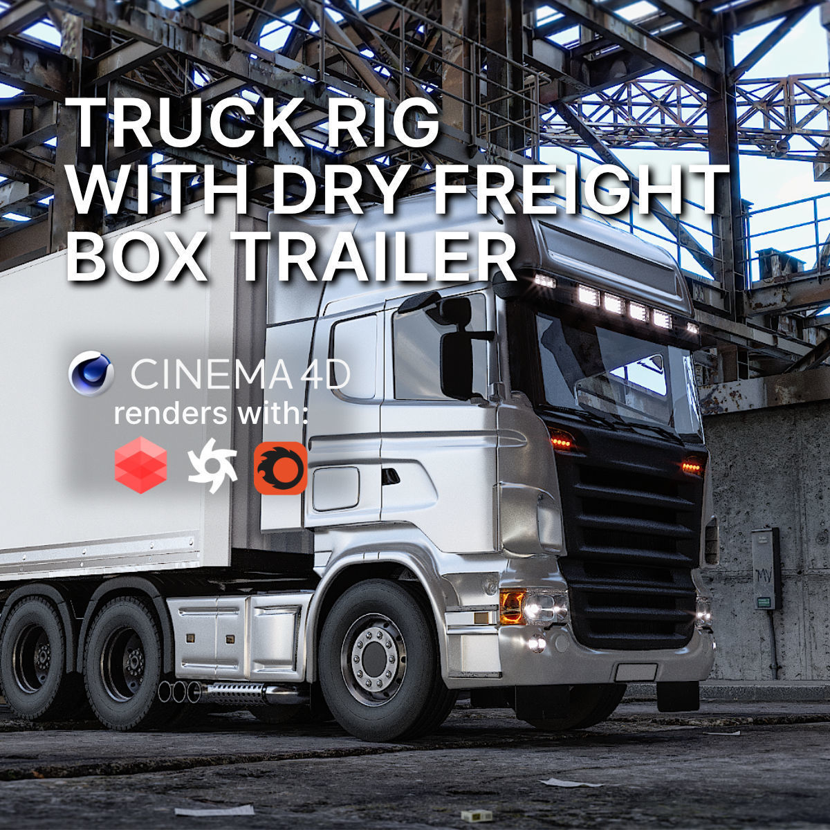 Truck rig with dry freight box trailer for Cinema 4D 3D model rigged ...