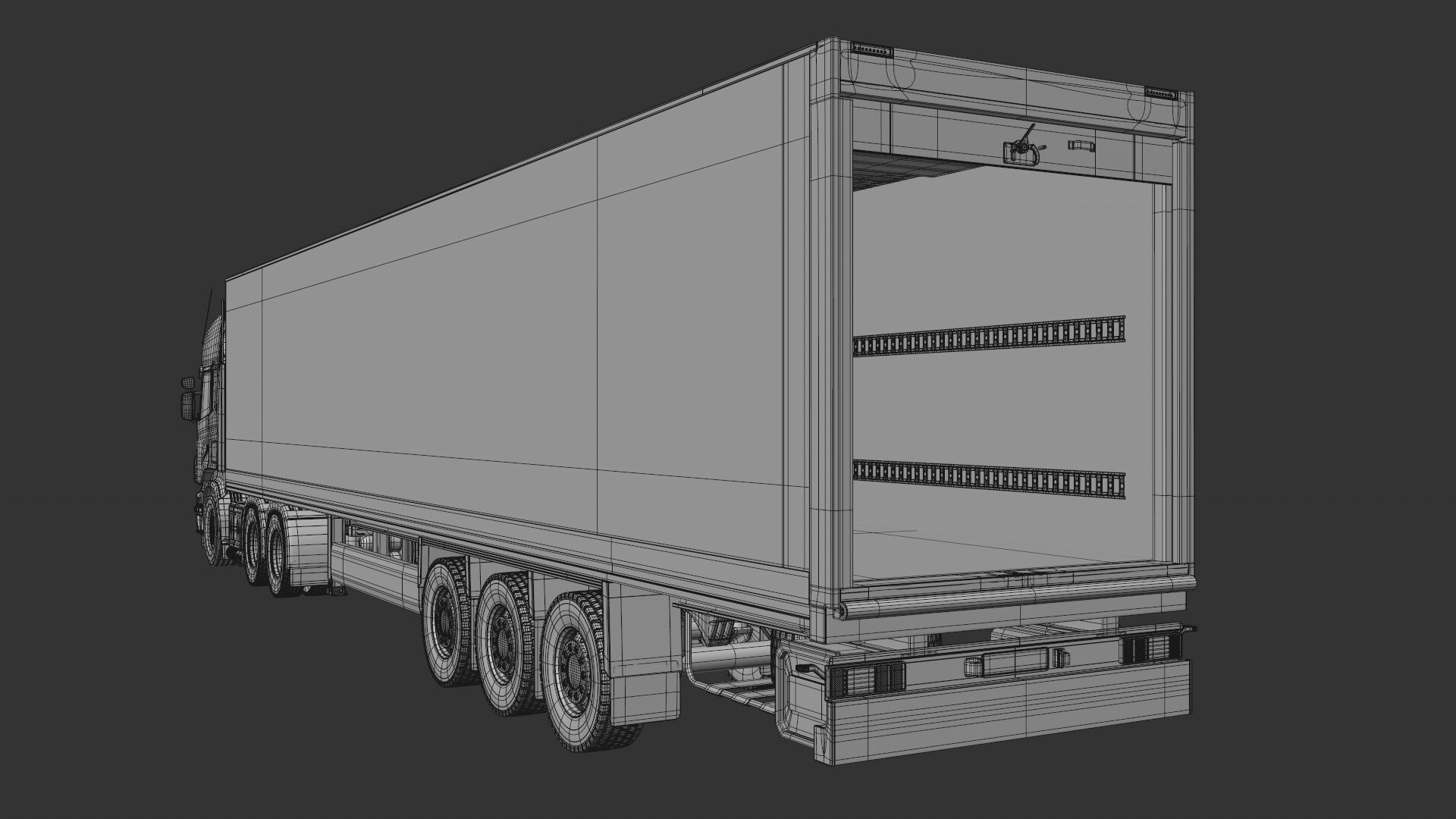 Truck rig with dry freight box trailer for Cinema 4D 3D model rigged ...